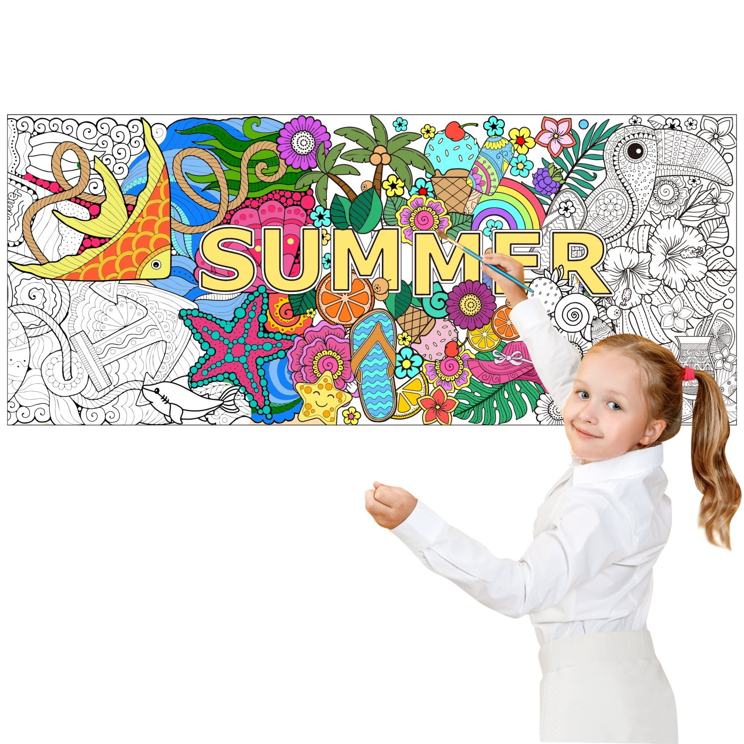 Haooryx DIY Large Summer Mandala Coloring Poster for Kids 1Pc Jumbo ...