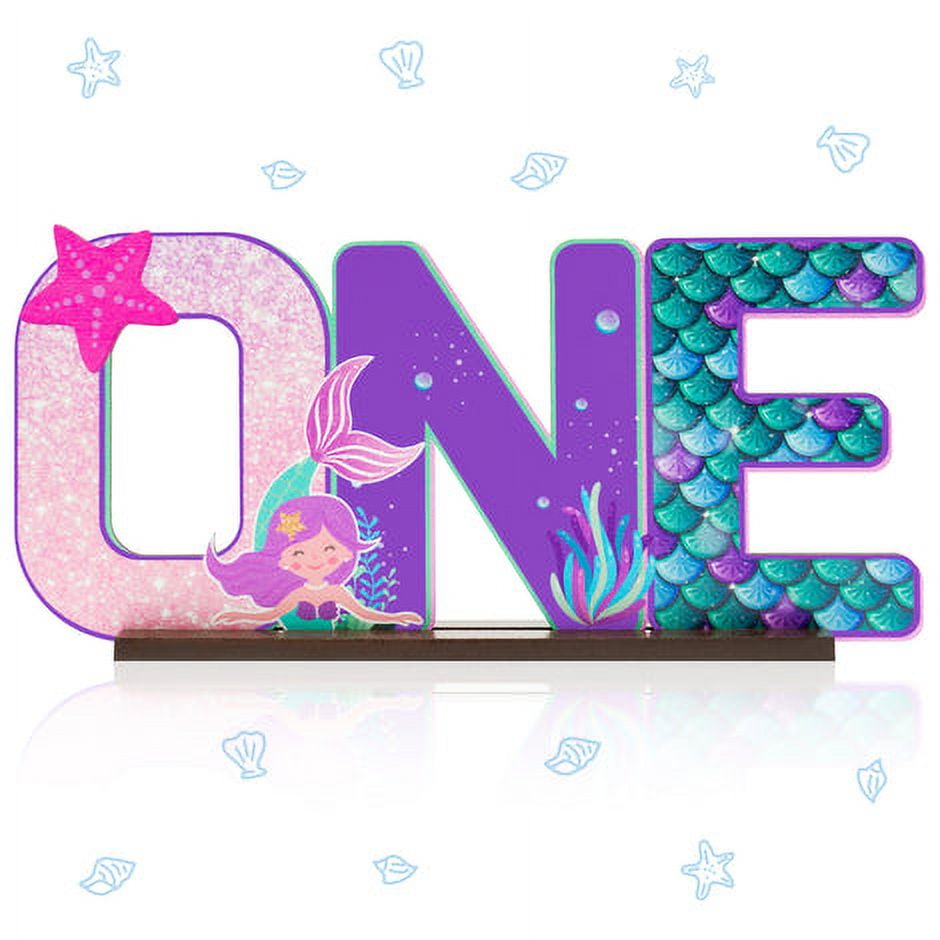 Haooryx Mermaid ONE Letter Sign Table Wooden Centerpiece for Baby Girl ...