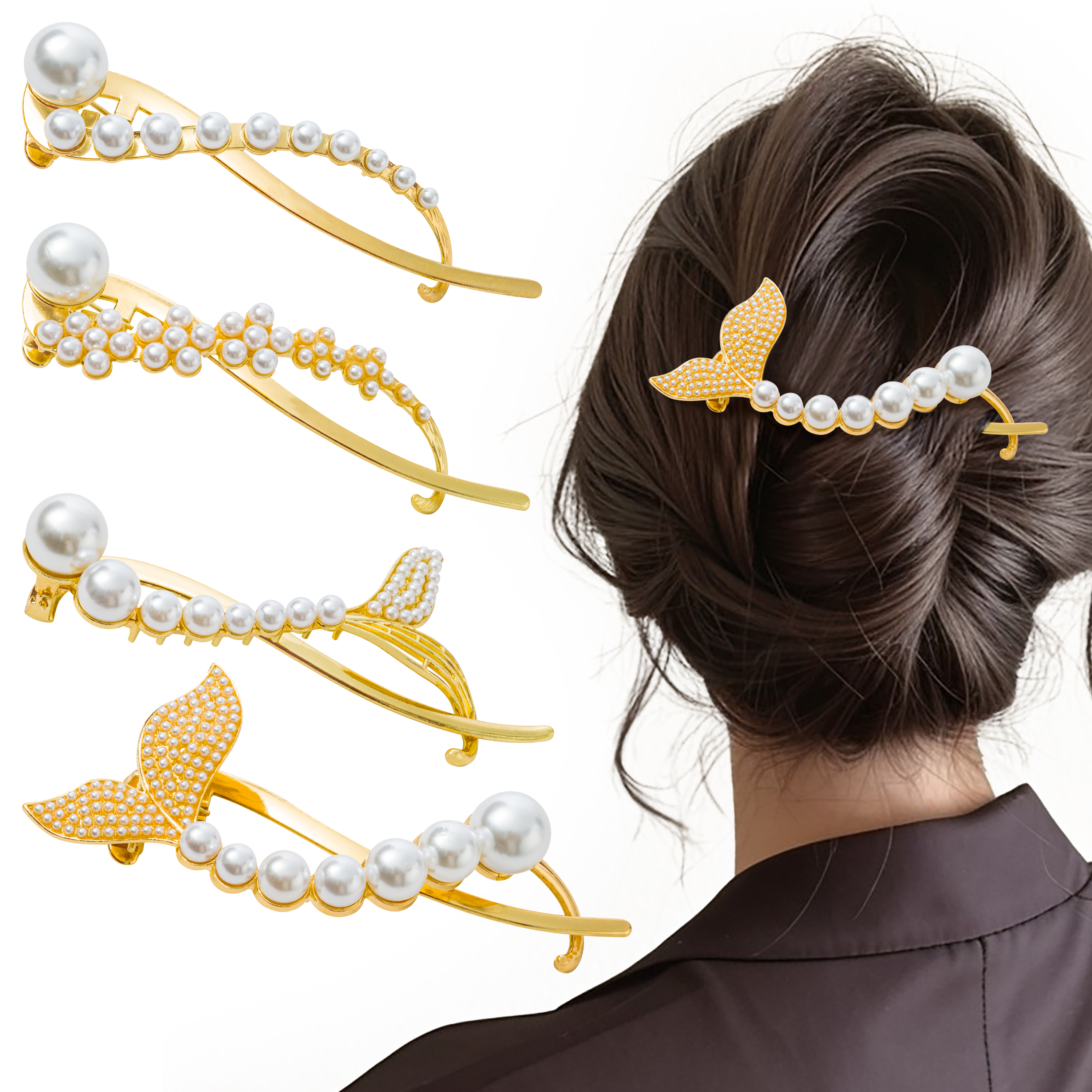 Haooryx Pearl Twist Hair Clip For Back To School Hair Barrette Non Slip ...