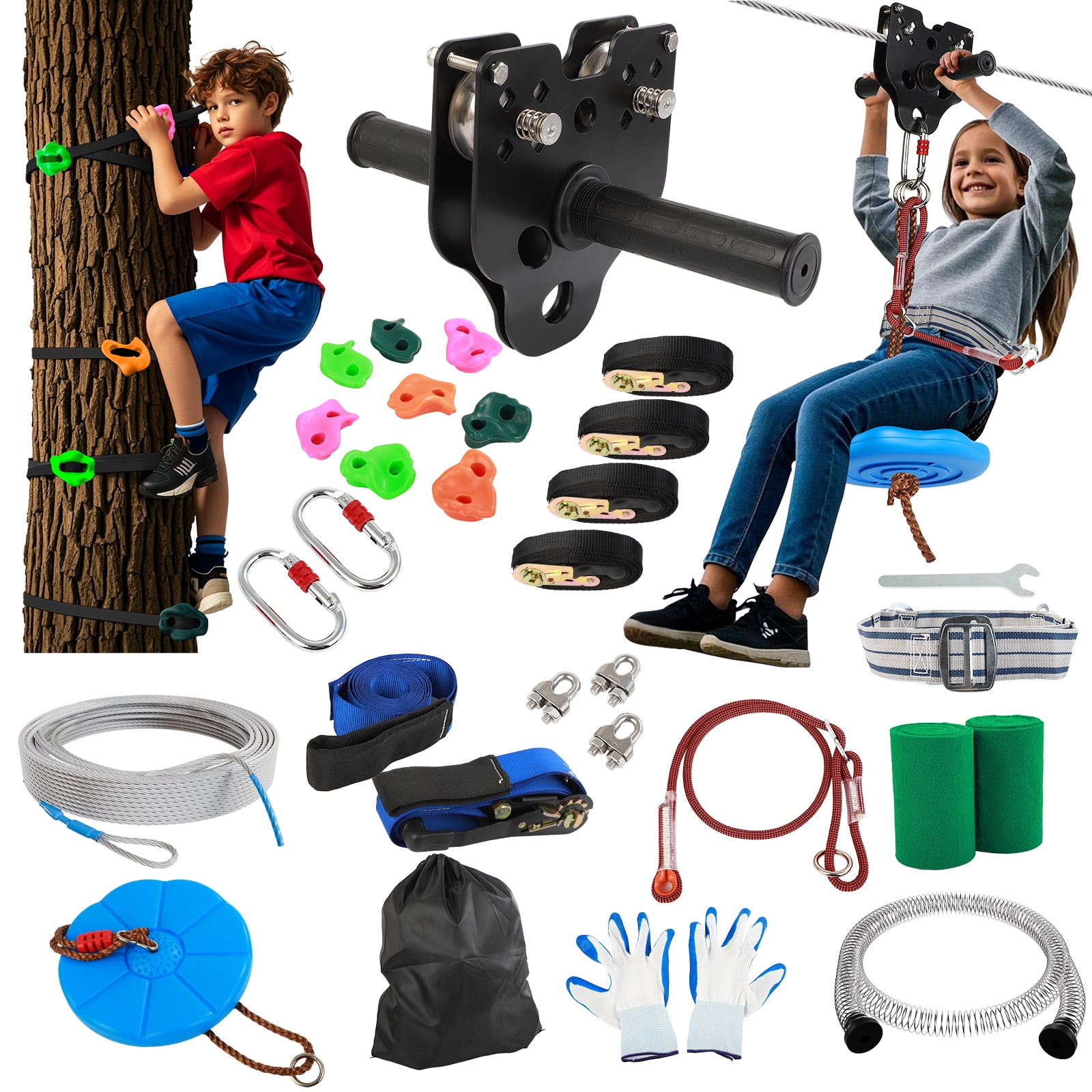 Haosegd 120 FT Zipline for Backyard Kids and Adults: Up To 400LBS Play ...