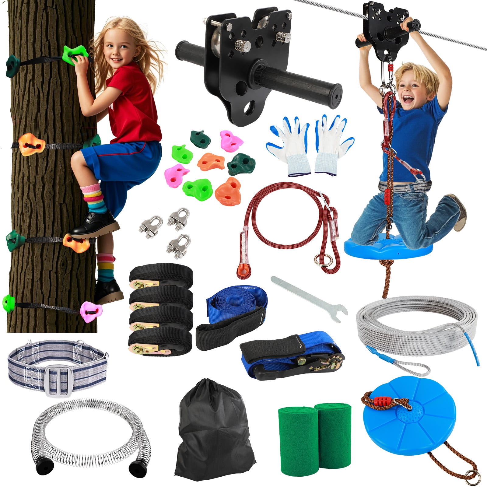 Haosegd 120FT Zip Line Kit for Kids Adults: Up to 400 LBS Trolley,Quick ...