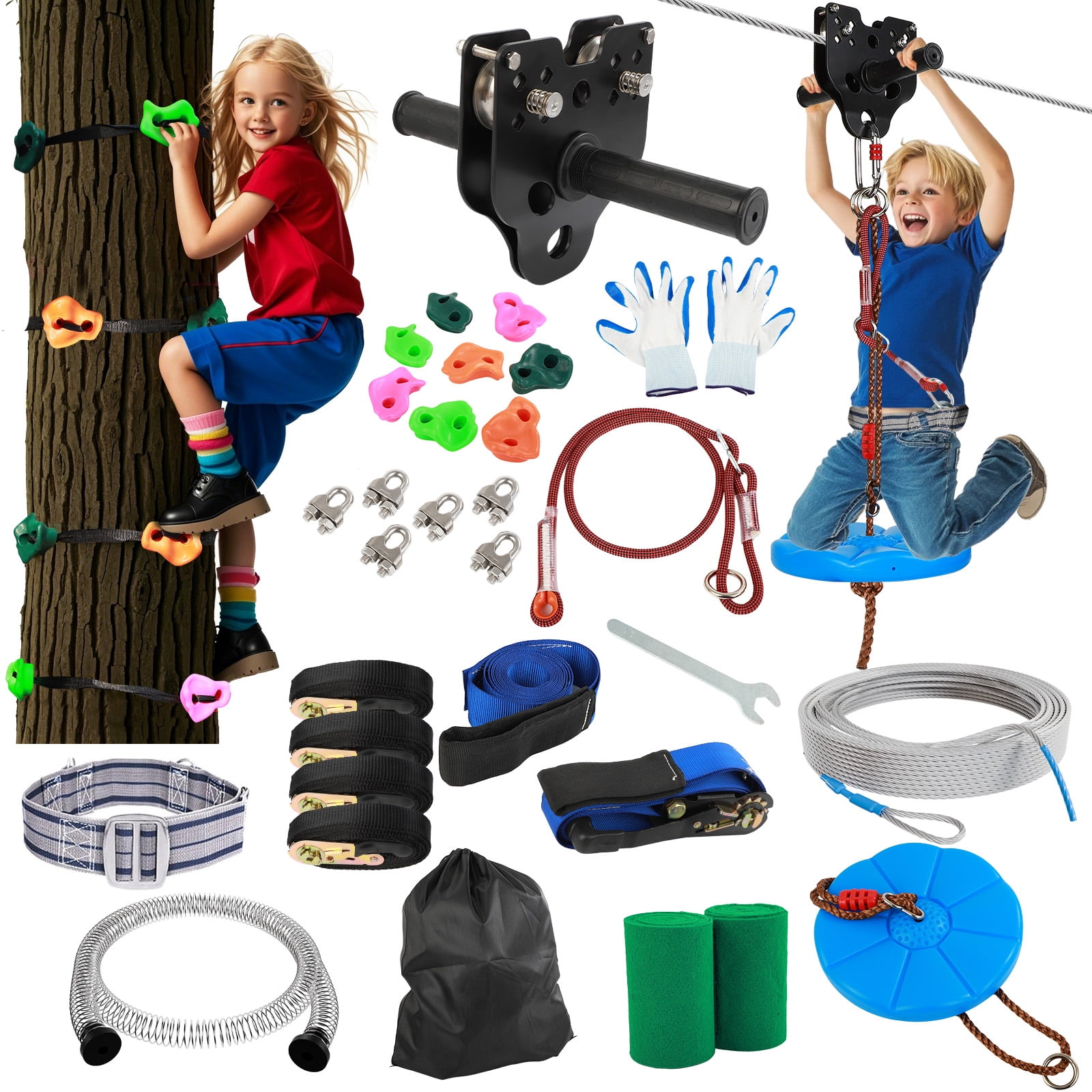 Haosegd 200FT Zip Line Kit for Kids Adults: Up to 400 LBS Trolley,Quick ...