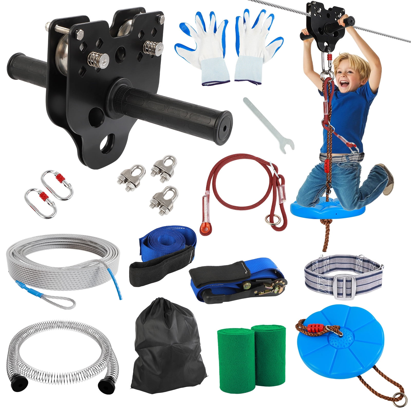 Haosegd 60FT Zip Line Kit for Kids Adults: Up to 400 LBS Trolley,Quick ...