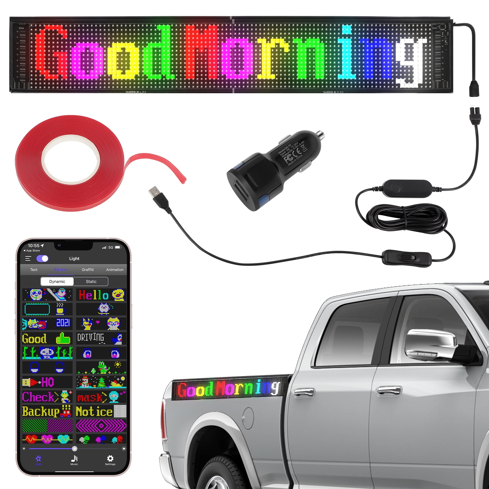 Haosegd Scrolling Bright Advertising led sign𝐬,Flexible USB 5V led car ...