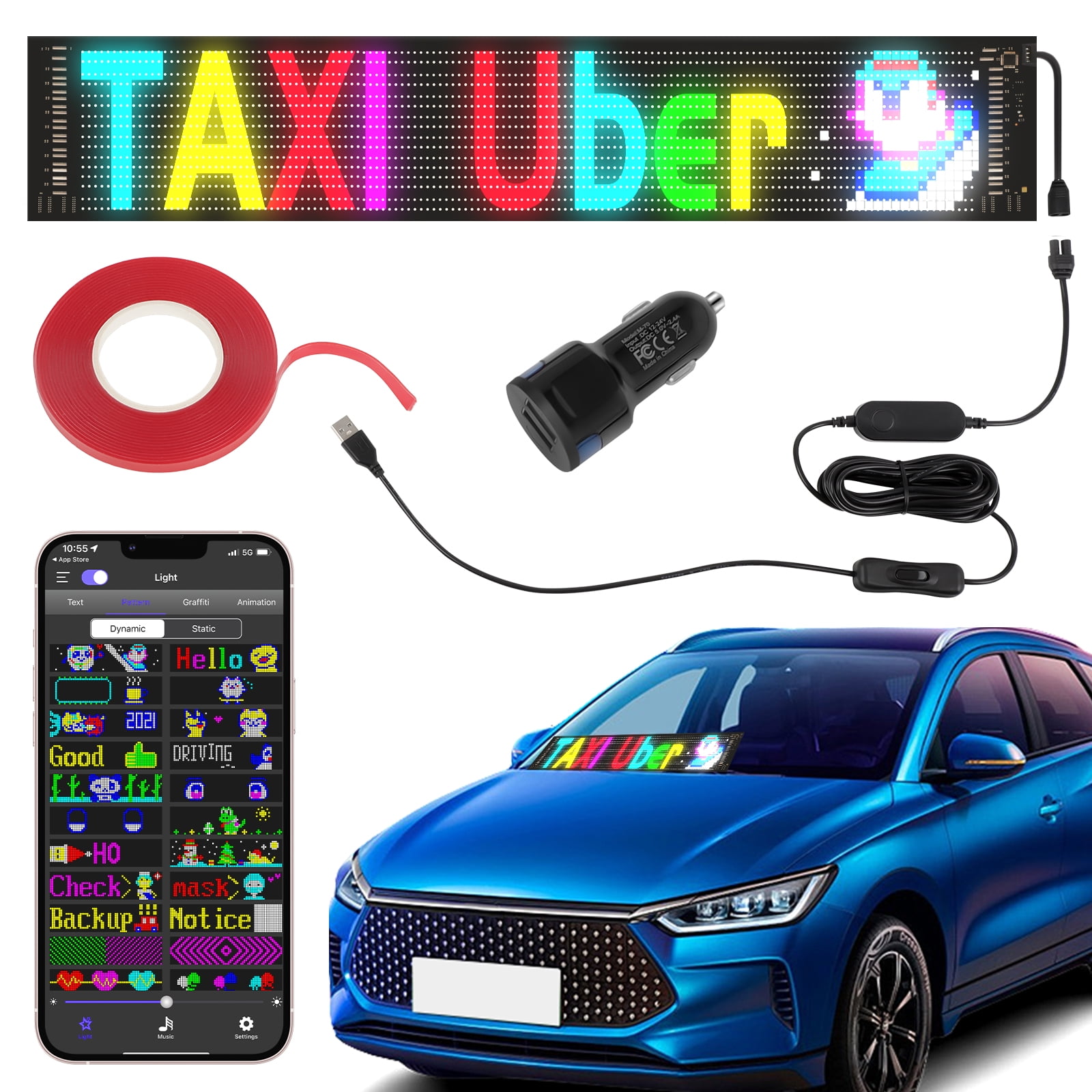 Haosegd 𝐋𝐄𝐃 𝐂𝐚𝐫 𝐒𝐢𝐠𝐧,Scrolling 𝐋𝐄𝐃 𝐒𝐢𝐠𝐧,Flexible LED RGB Color Sign ...