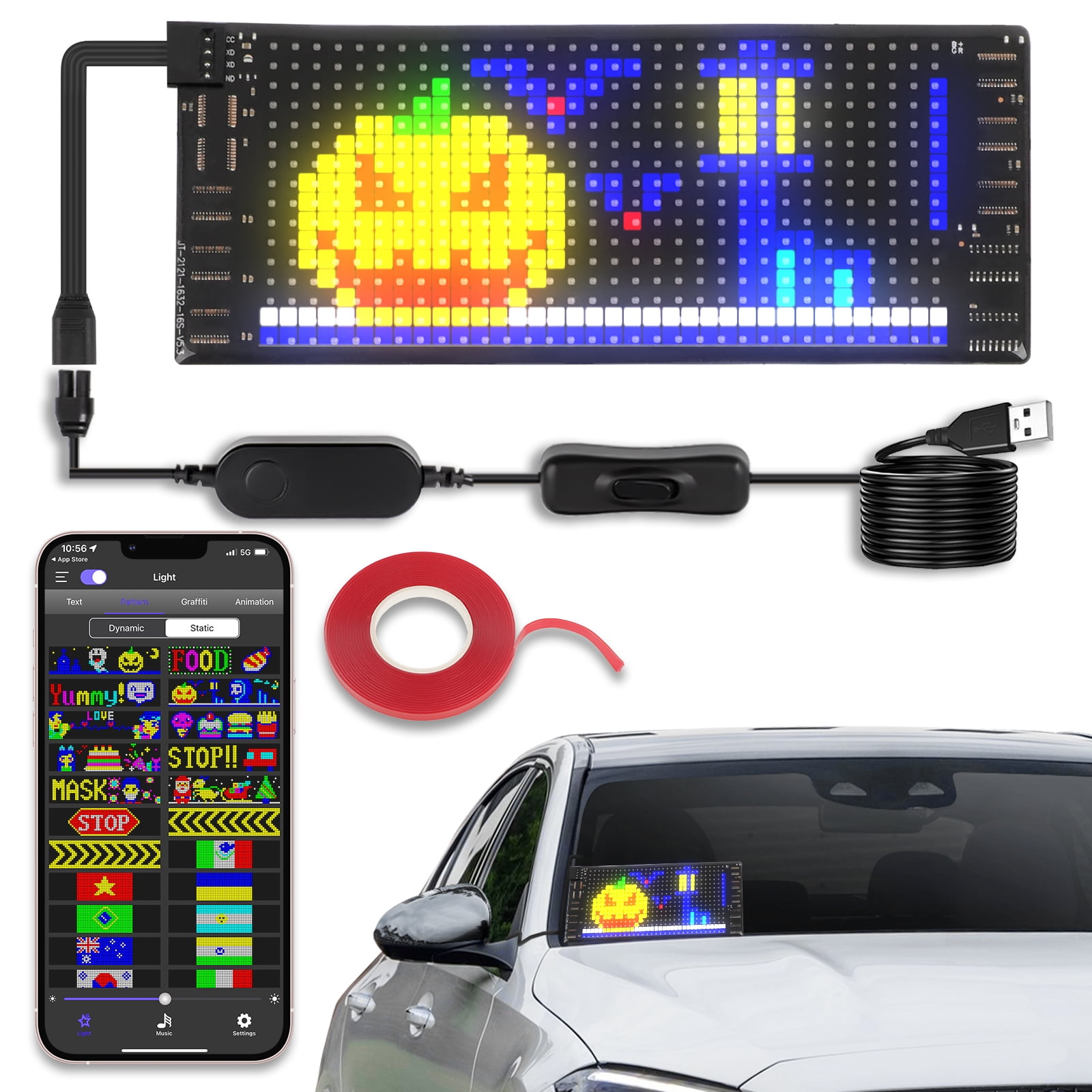 Haosegd small led car sign𝐧, 6.7''x2.76'' Flexible LED Matrix Panel USB ...