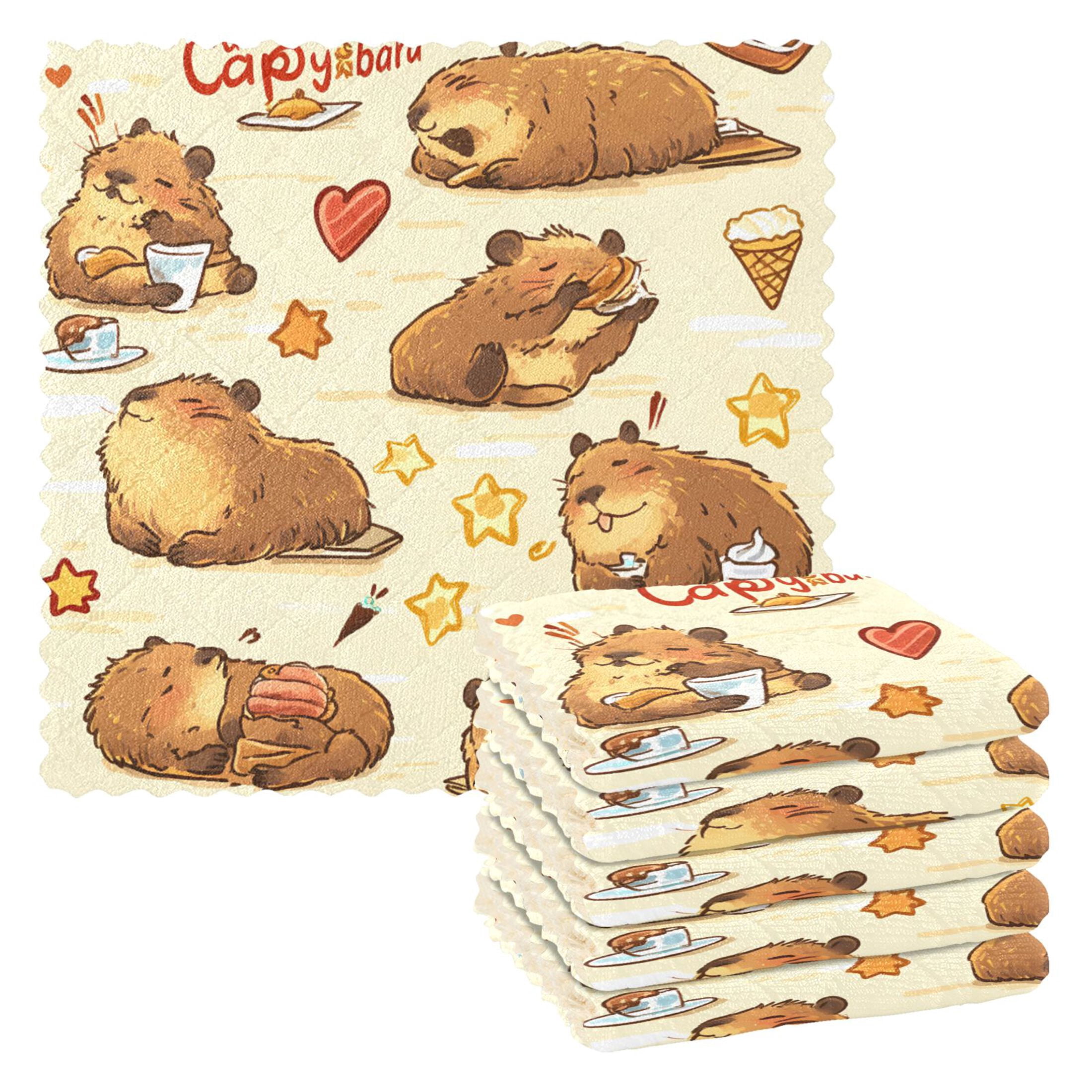Haosy 6 Packs Kitchen Dish Towels Soft Absorbent Cute Capybaras Doing ...