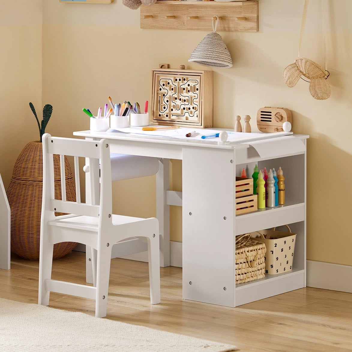 Haotian Craft Table and Chair Set with Paper Roller, Paint Cups ...