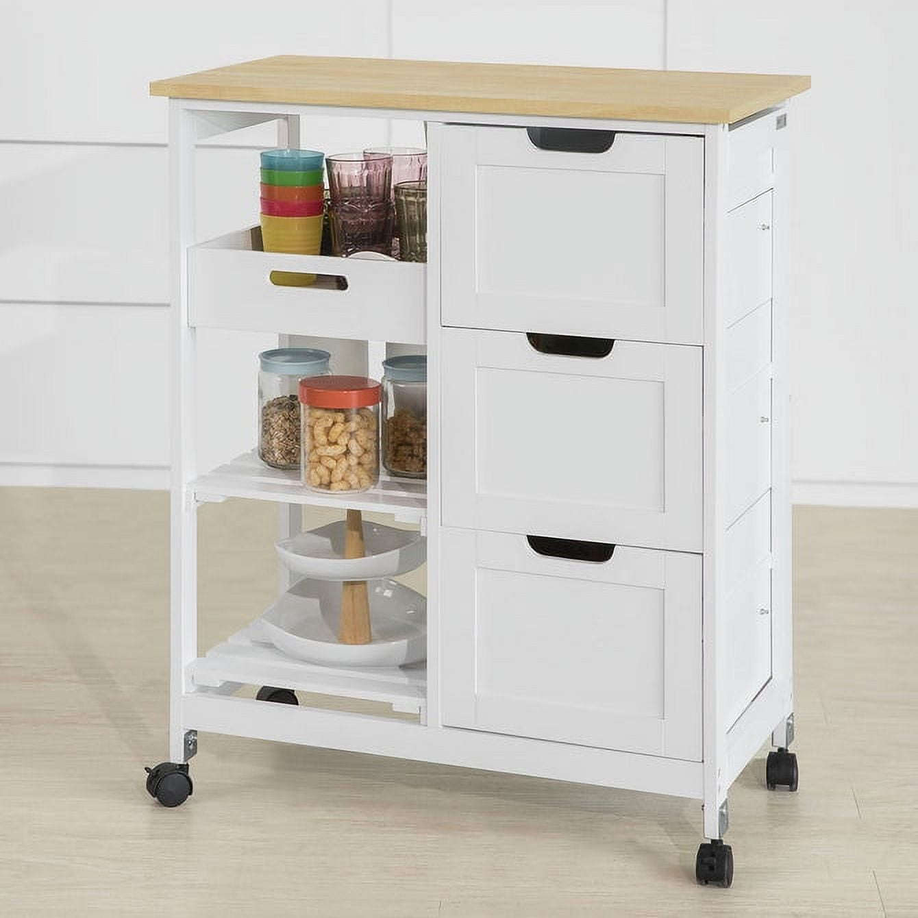 Haotian FKW79-W, Kitchen Cart Storage Trolley with 3 Open Storage ...