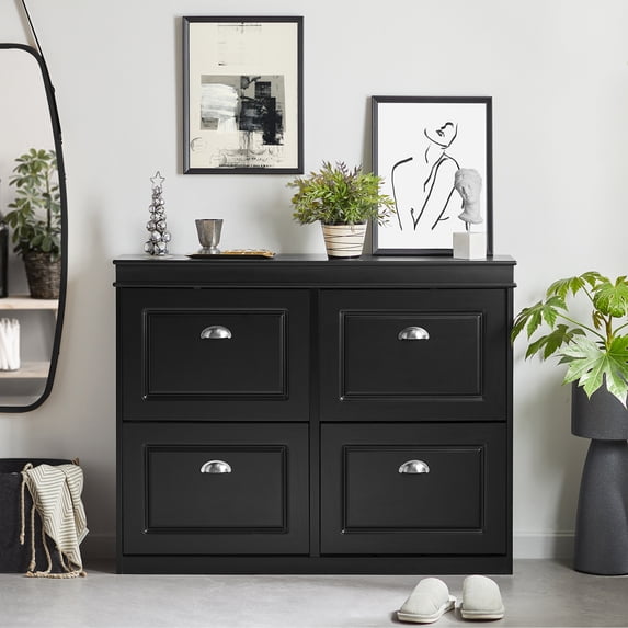 Haotian Slim 4-Drawer Shoe Cabinet, Closed Storage Unit with Flip Shelf ...