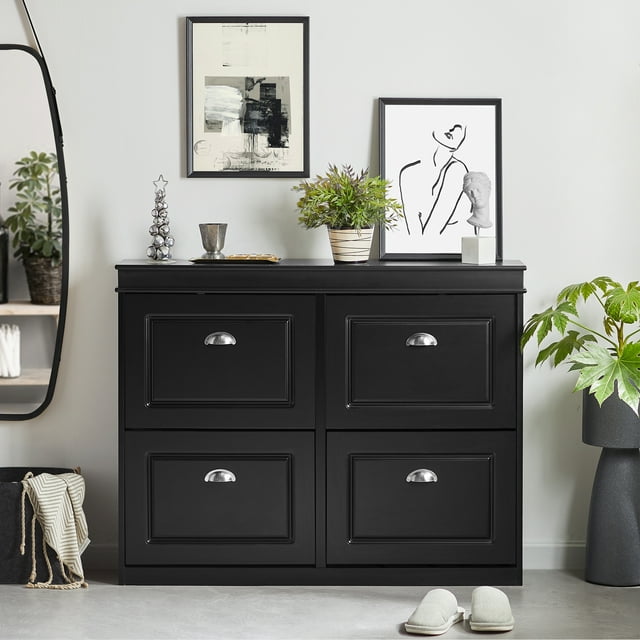 Haotian Slim 4-Drawer Shoe Cabinet, Closed Storage Unit with Flip Shelf, FSR79-SCH - Walmart.com