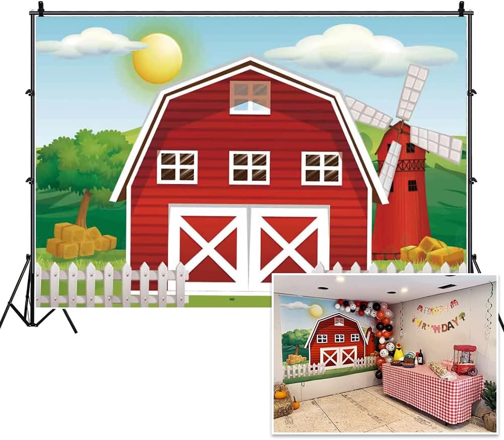 Haoyiyi 9x6ft Happy Birthday Background Cartoon Red Barn Farm Green Gr ...