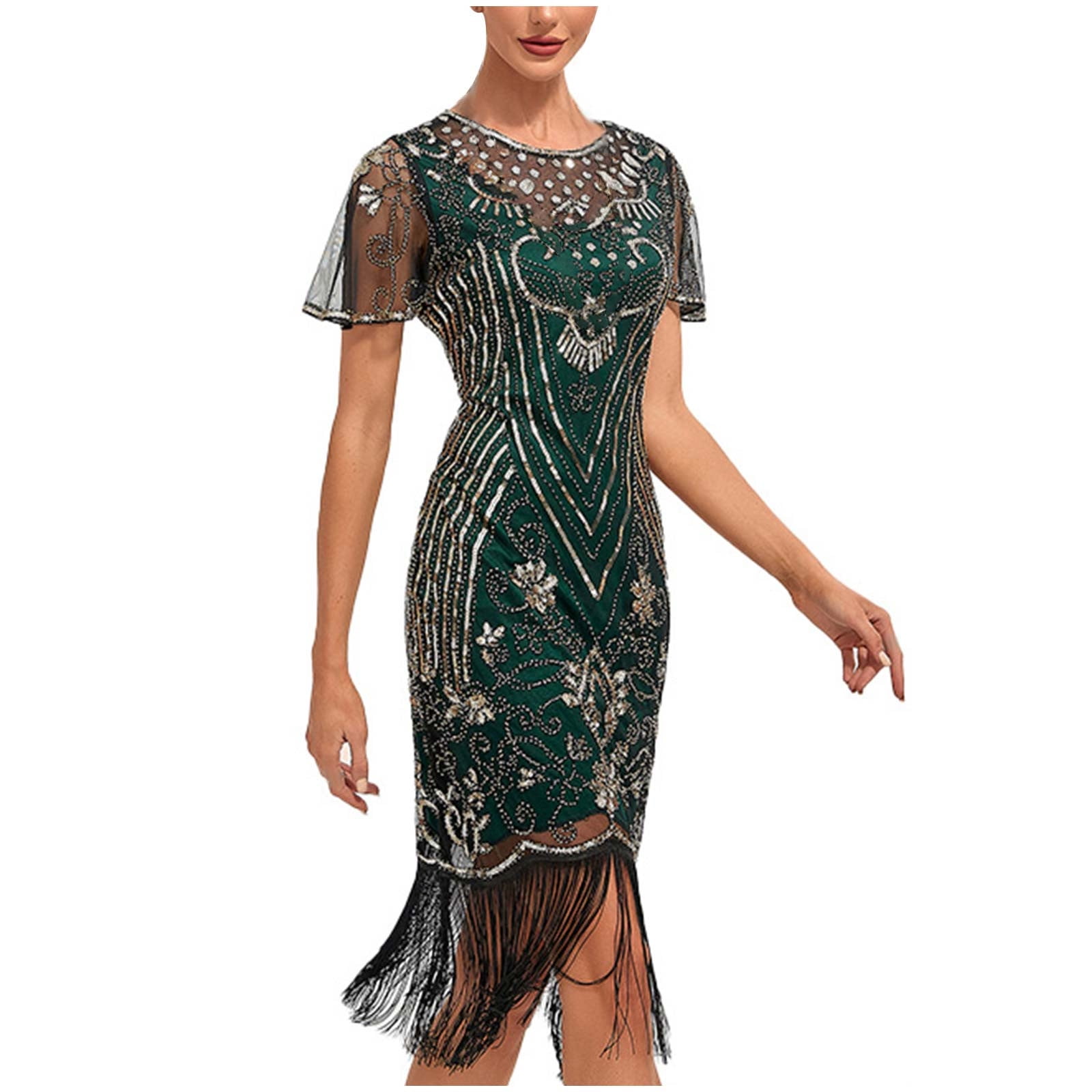 Haozin Women Flapper Dresses Sequin Art Deco Fringed Prom Dress Vintage ...