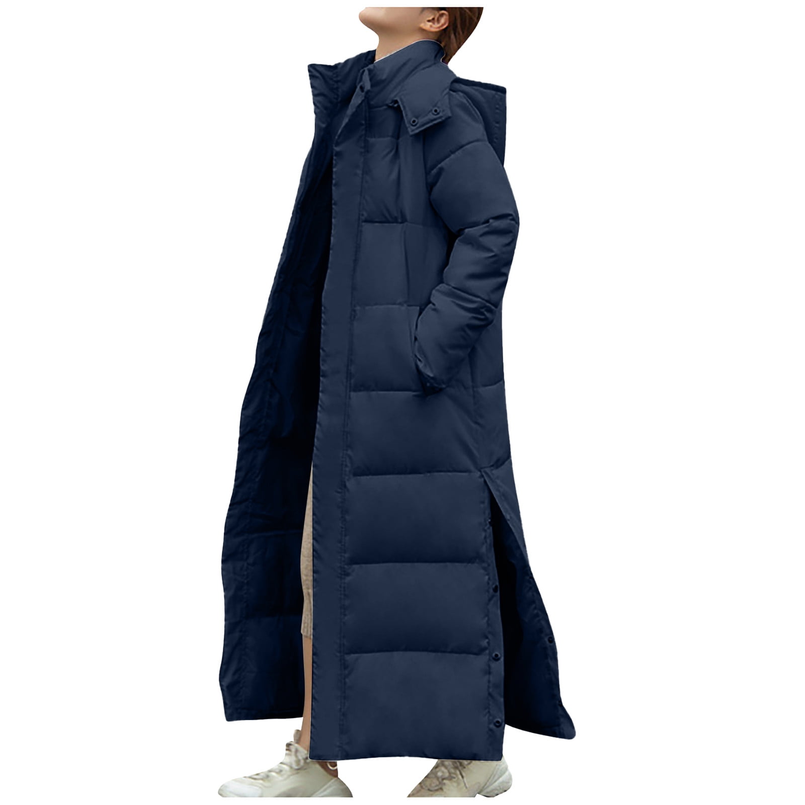Haozin Women Long Quilted Coats Hooded Length Long Sleeve Puffer Jacket ...