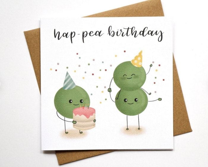 Hap-Pea Birthday Card – Cute Pea Characters with Cake – Blank Inside ...
