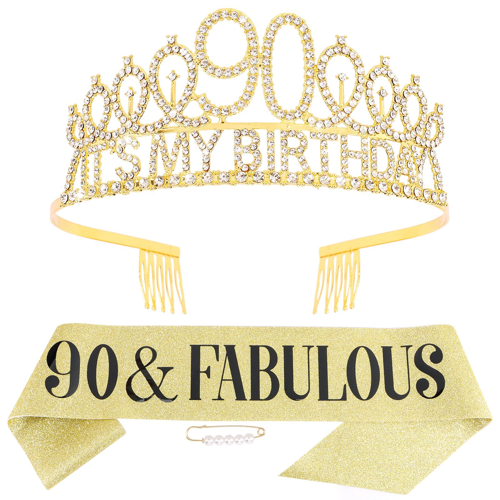 Hapdoo 90th Gold Birthday Decorations for Women, 90 Birthday Women ...