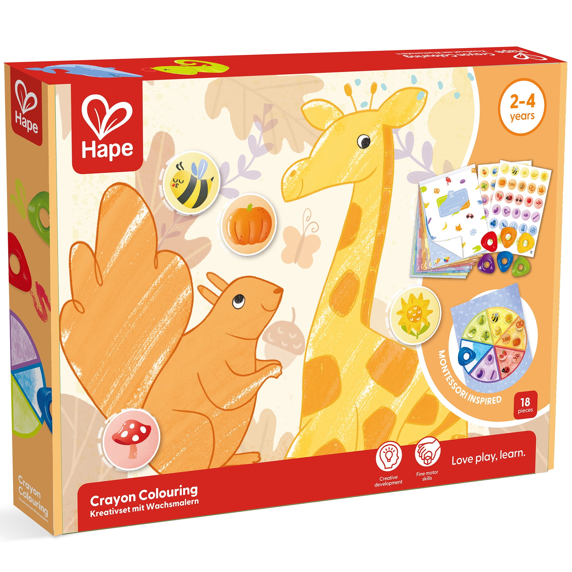 Hape: Crayon Coloring - 18pc Art Set, Animal & Nature Theme, 2 Stickers ...