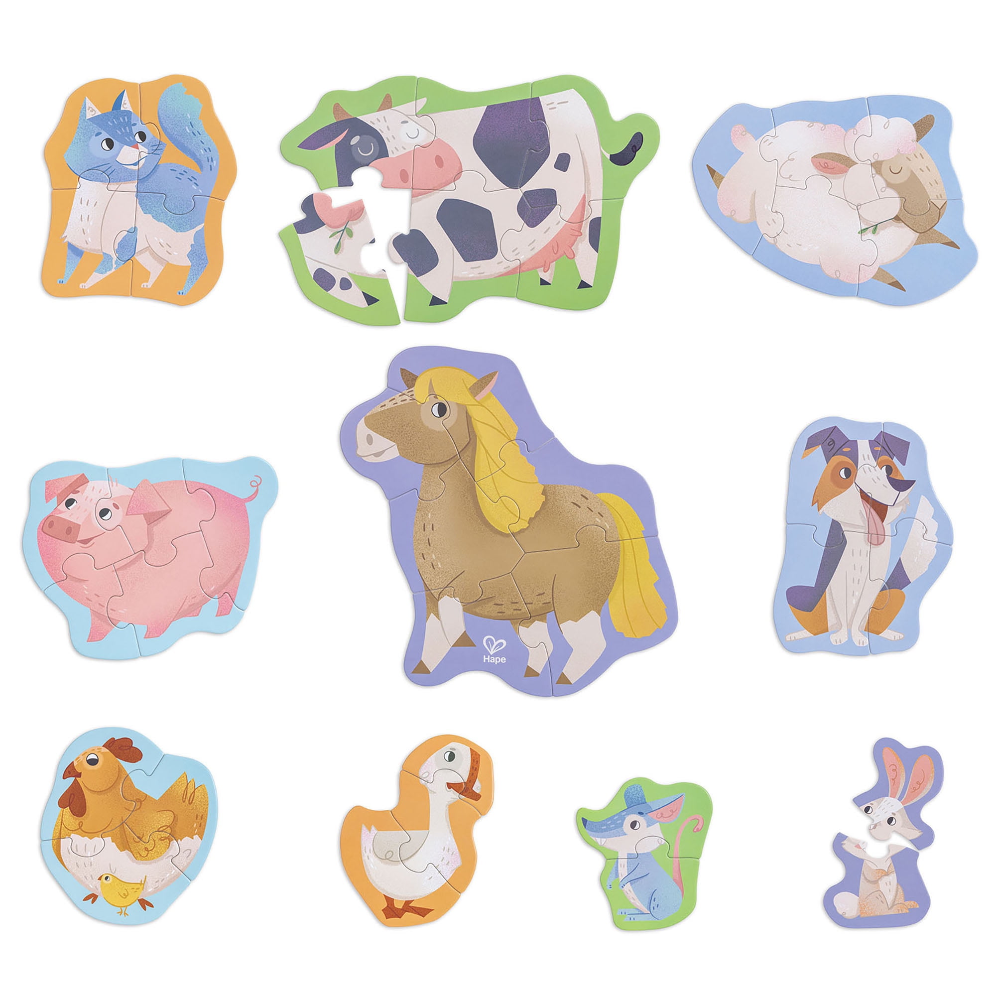 Hape: Farmyard Friends Puzzle - 10 Mini Animal Shaped Puzzles, 2-6 ...