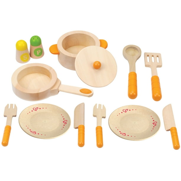 Hape Gourmet Wooden Pretend Play Kitchen Starter Dish and Utensil Set ...