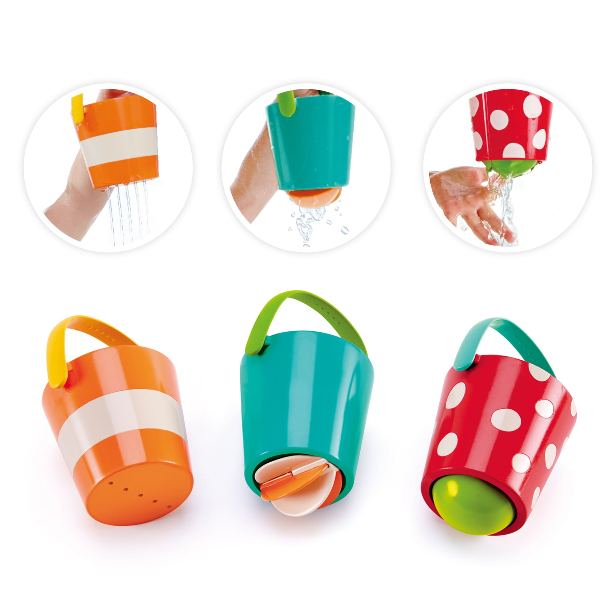 Hape Happy Buckets Set W/ 3 Water Wheel Bath Time Toys For Toddlers ...
