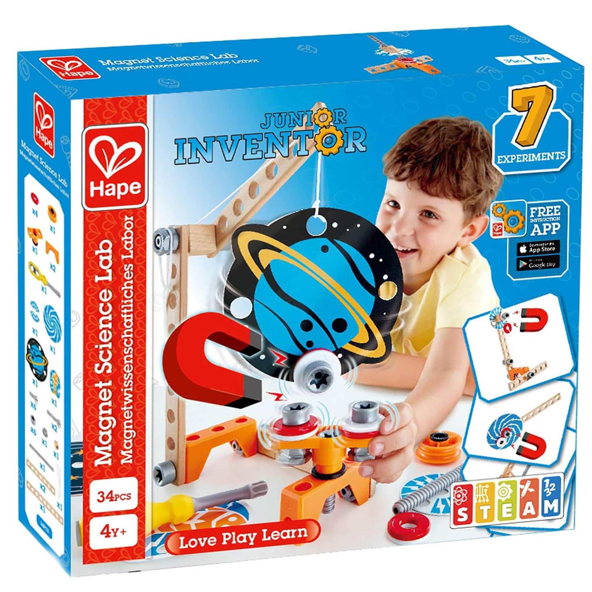 Hape: Junior Inventor: Magnet Science Lab- 34 Piece, Wooden Building ...