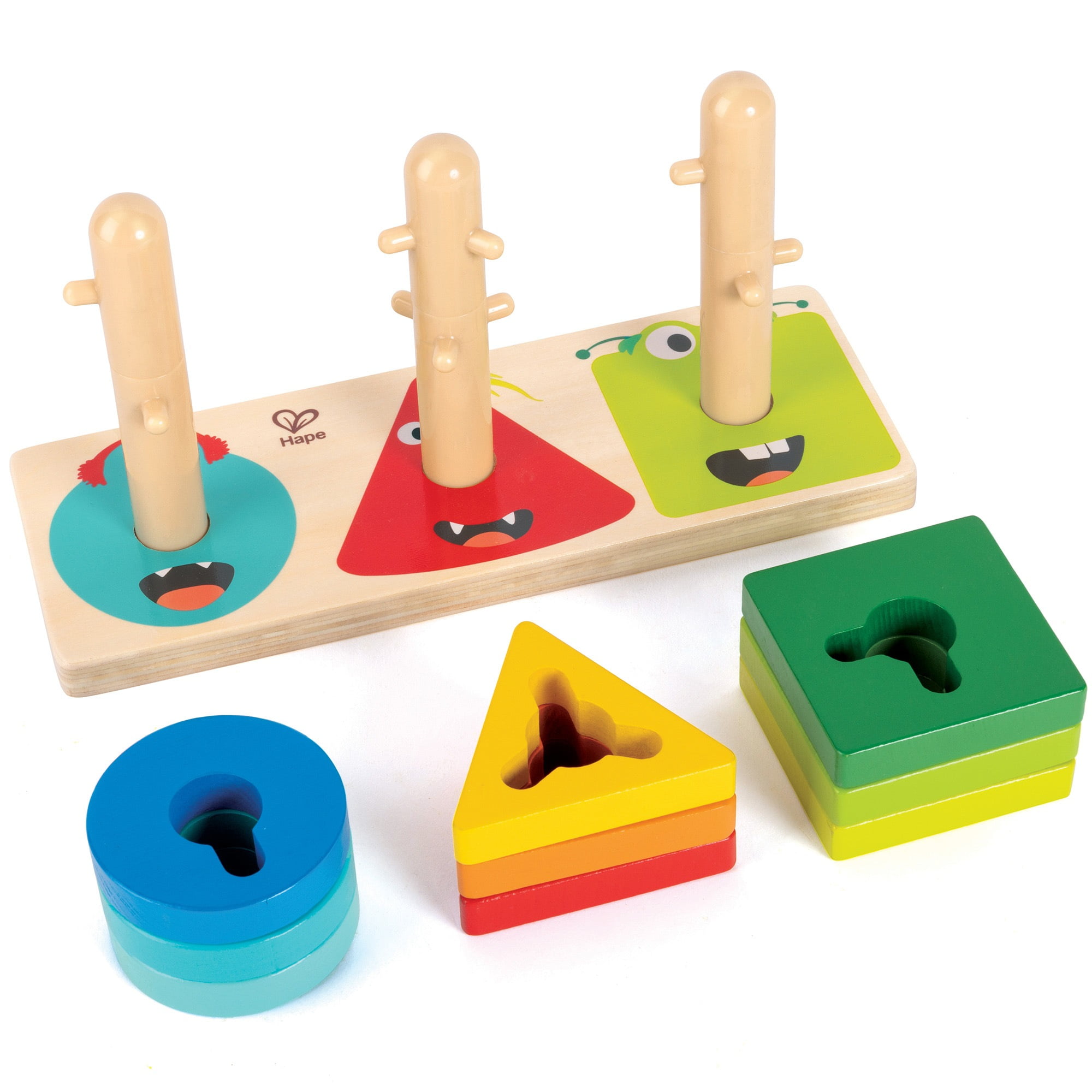 Hape: Monster Twist & Stack Blocks - Shape & Color Sorter, Wooden Toy ...