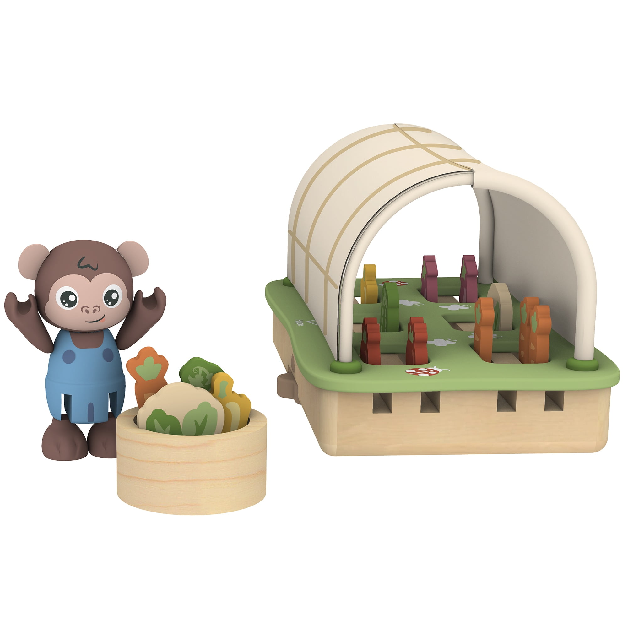 Hape: Organic Greenhouse Set - 10pc Wooden Miniature Gardening Toy ...