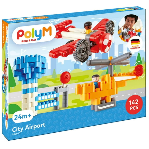 Hape: PolyM: City Airport - 142pc Building Blocks Toy Set w/ Figurines ...
