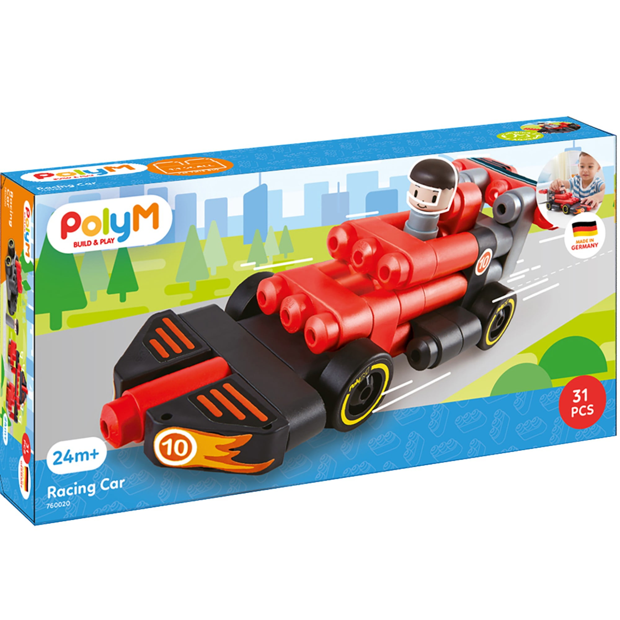 Hape: PolyM: Racing Car - Black & Red - 31pc Building Blocks Toy Set w/ Figurine, Build & Play ...