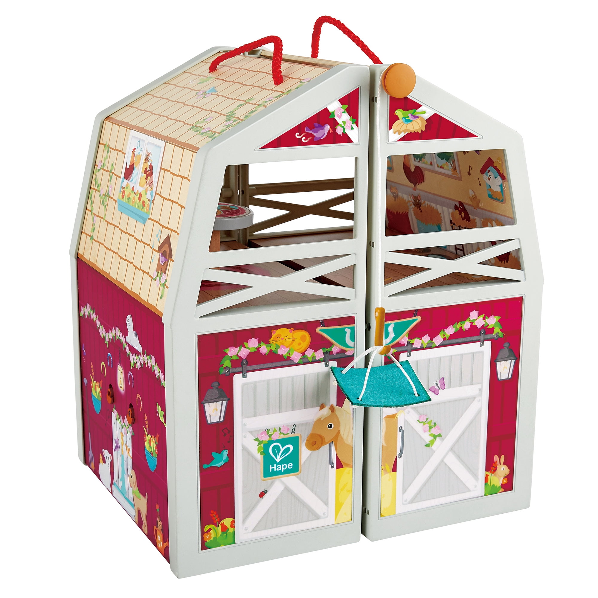 Hape: Pony Club Ranch - Wooden 2 Level Barn Dollhouse, White & Red ...
