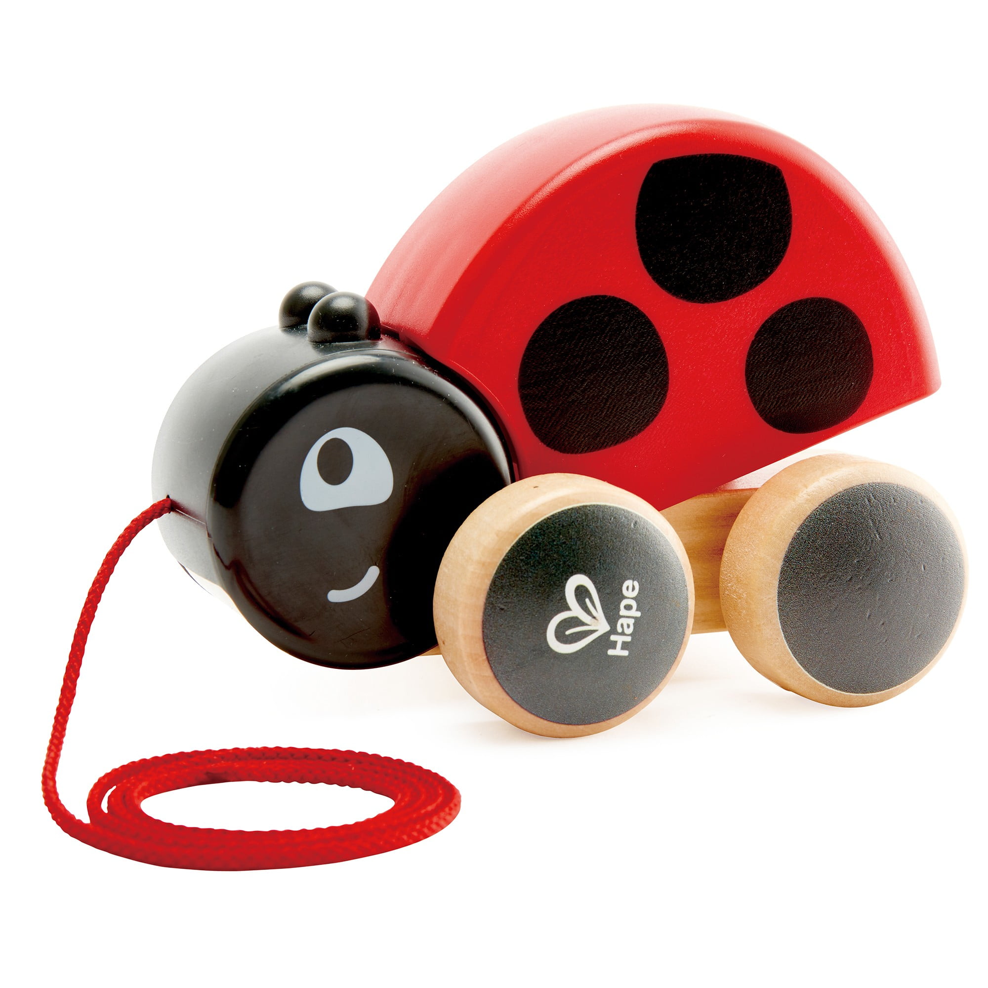Hape: Pull Along Ladybug - Red & Black, Wooden Toy w/ Moving Wings ...