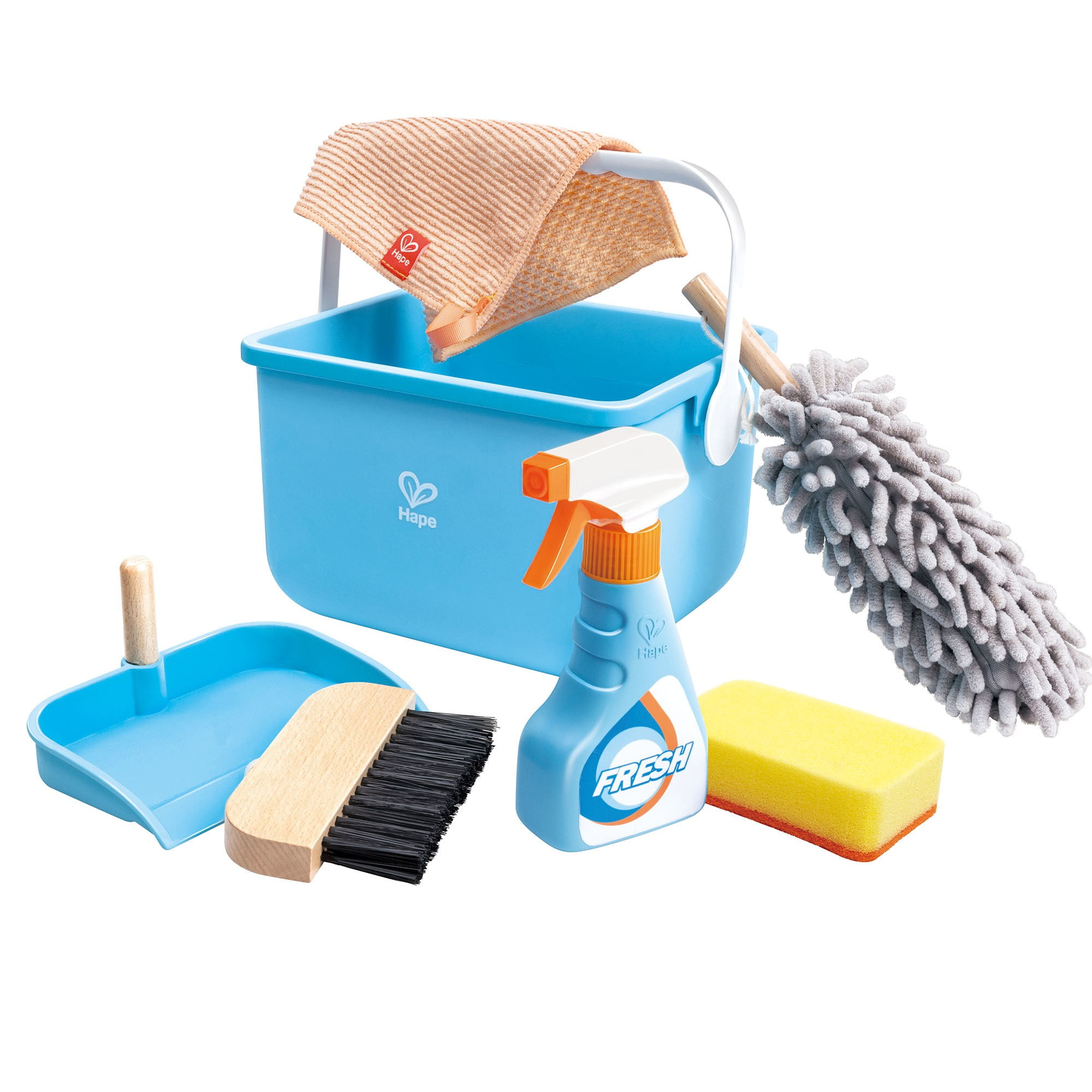 Hape: Scoot-Around Clean Up Bucket Set - 7pc, Yellow & Blue Cleaning ...