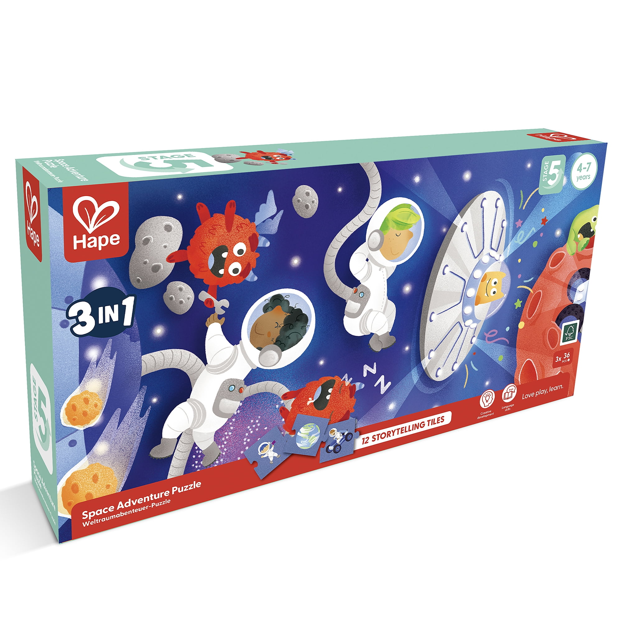 Hape: Space Adventure Puzzle - 3-In-1, 48pc Each, 12 Story Telling ...
