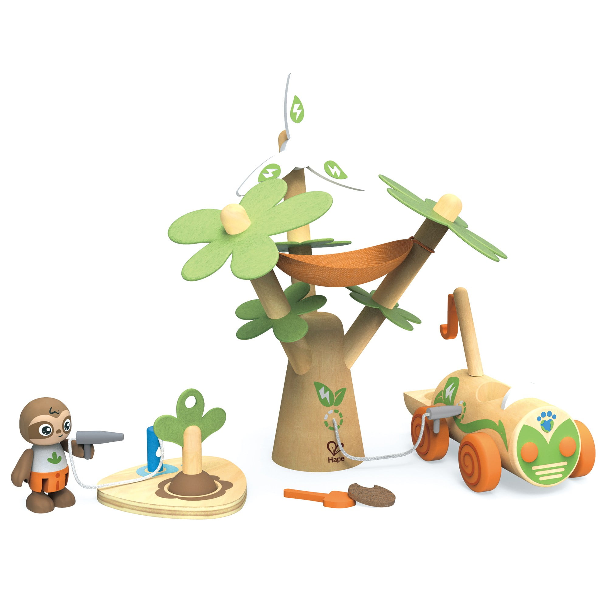 Hape: Tree Planting E-Car - 10pc Wooden Toy Set, Electric Wind Turbine ...