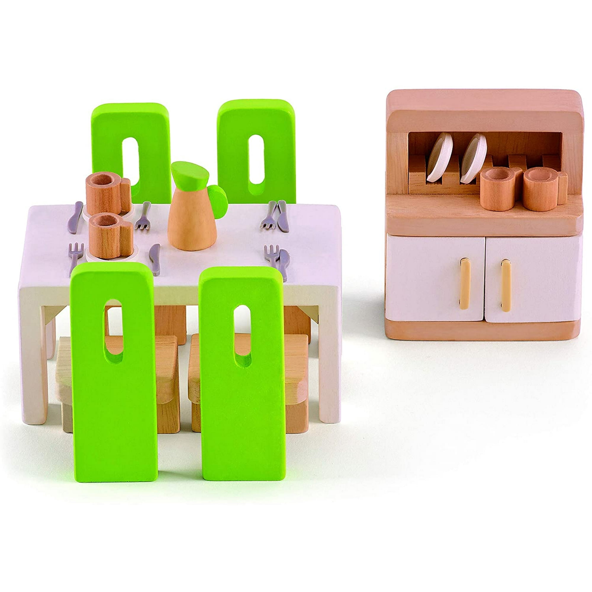 Hape Wooden Doll House Furniture Dining Room Set,Green - Walmart.com