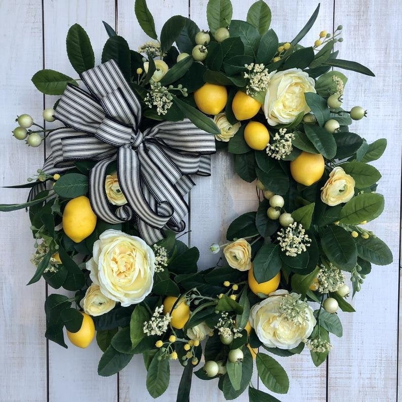Hapeisy Artificial Lemons Wreath Fruit Wreath Summer Fall Large Wreaths ...