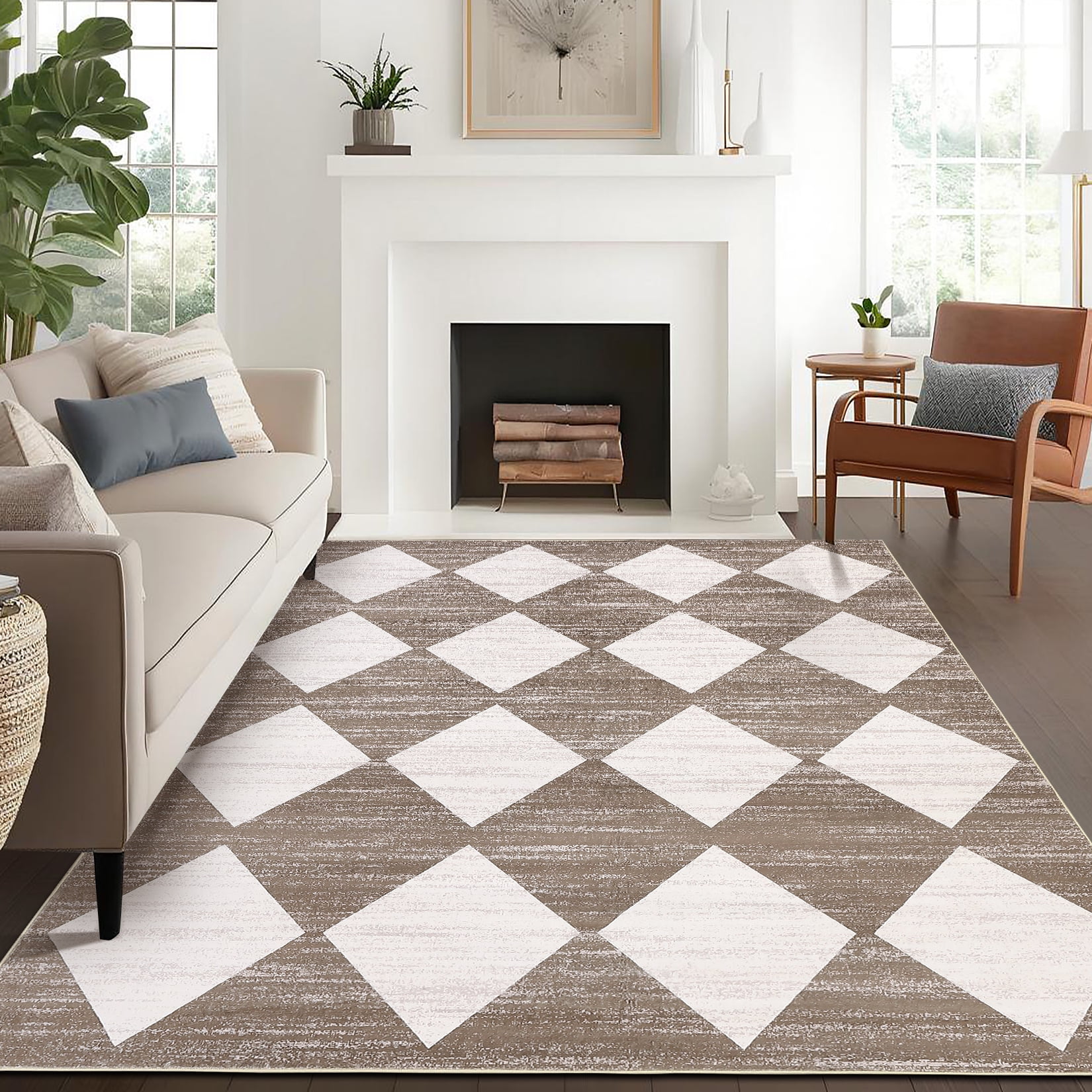 Haperlare 10ftx13ft Geometric Diamond Area Rug, Machine Washable Rug ...