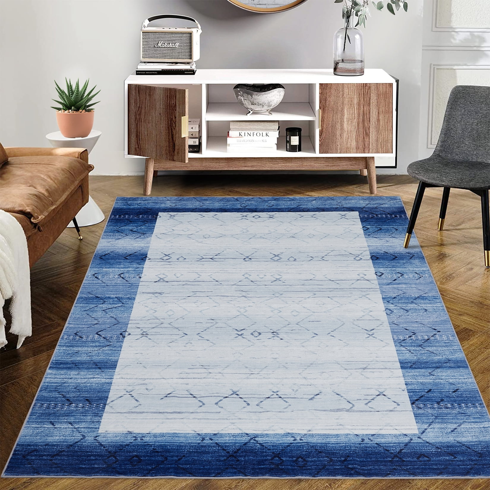 Haperlare 2.6 x 5 Ft Modern Geometric Bordered Rug Indoor Non Slip ...
