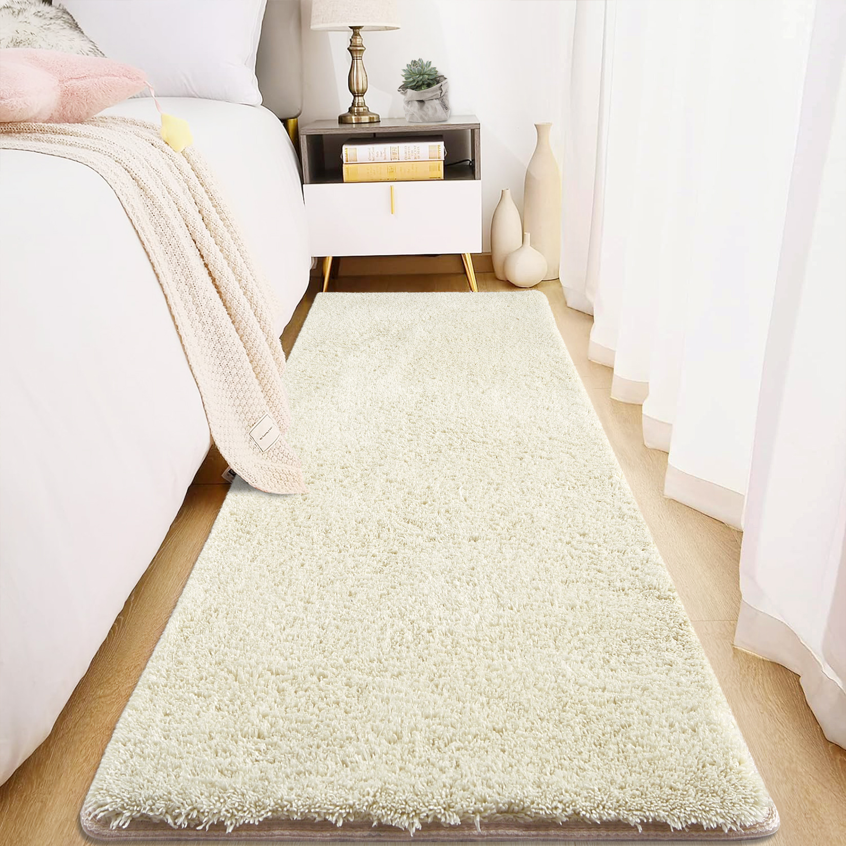 Haperlare 2' x 6' Beige Fuzzy Shaggy Runner Rug Fluffy Indoor Runner ...