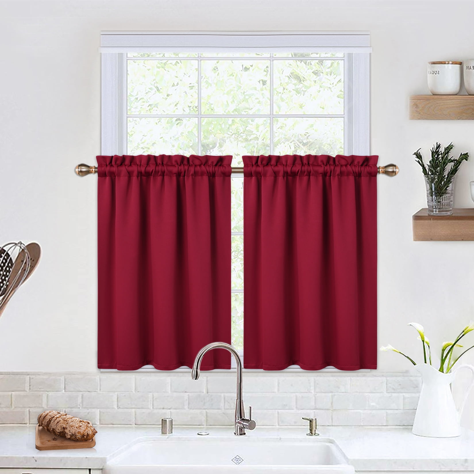 Haperlare 26"Wx30"L Burgundy Blackout Kitchen Curtains Short Cafe Room ...