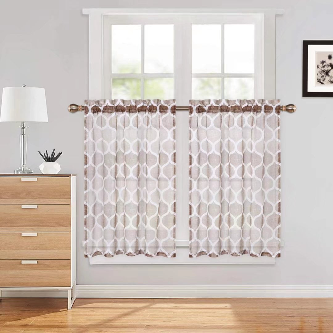 Haperlare Kitchen Sheer Curtains, 27"Wx36"L, Moroccan Design, Taupe ...