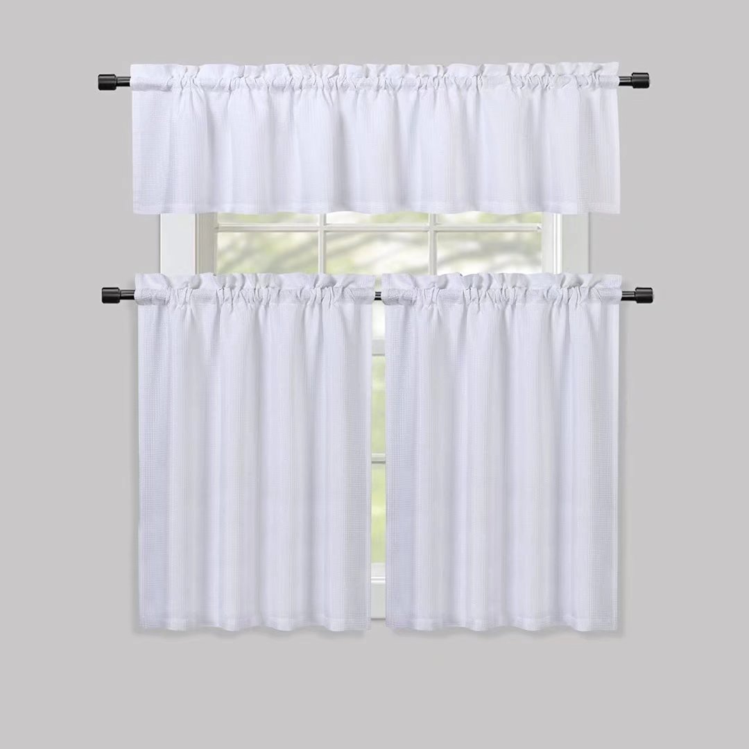 Haperlare 3 Pcs Kitchen Curtain and Valance Set 36 inch Length Waffle ...