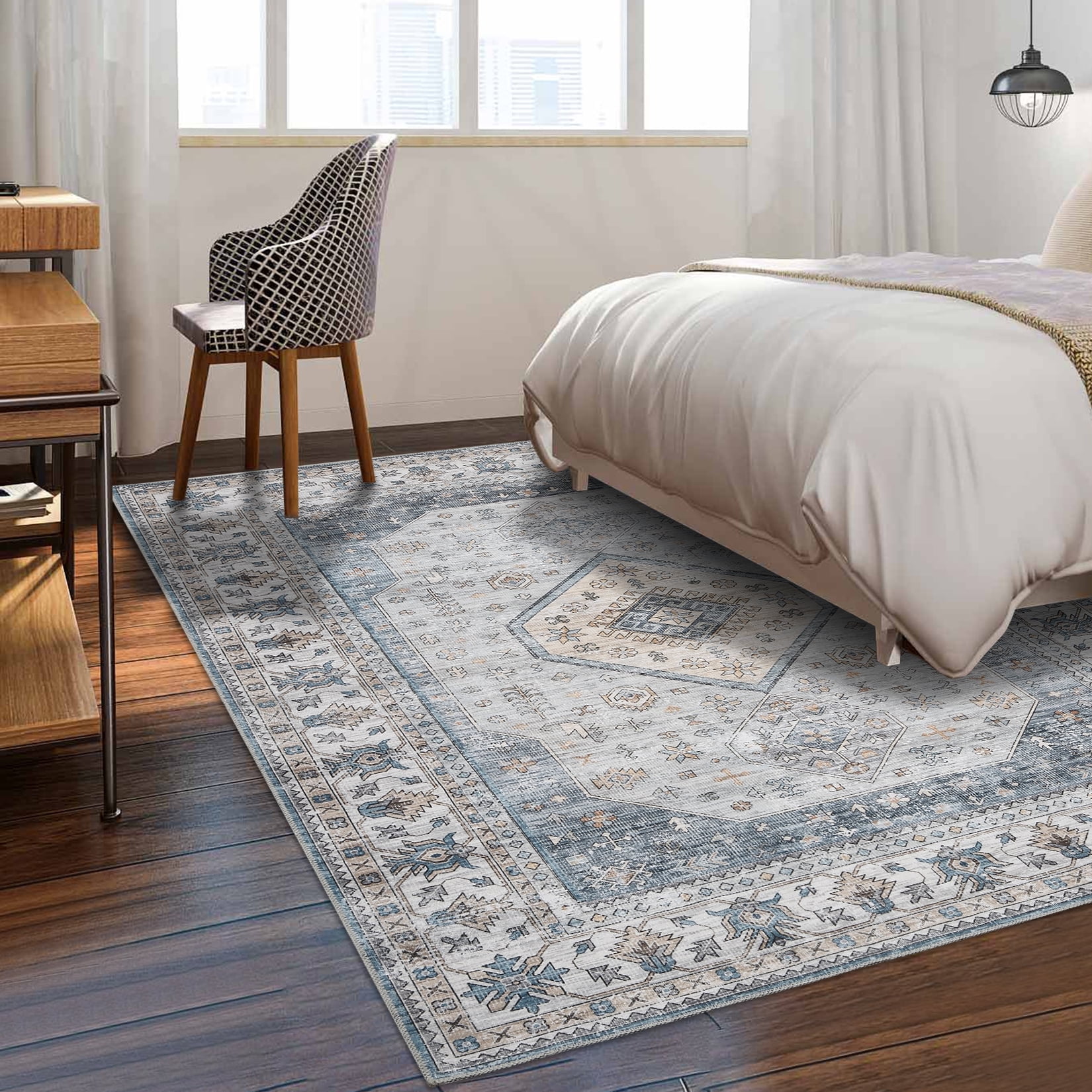 Haperlare 5' x 7' Persian Area Rug Washable Rug Vintage Thin Rug Non ...