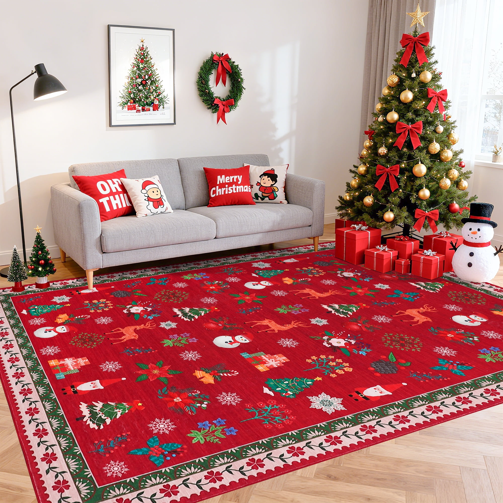 Haperlare 8'x10' Christmas Area Rug Holiday Decorative Floor Rug, Stain ...