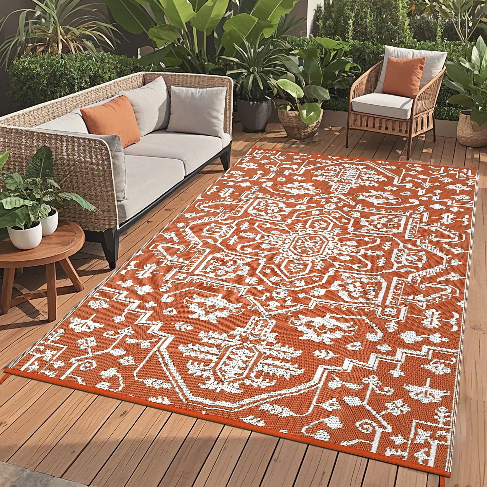 Haperlare 8'x10' Waterproof Outdoor Rug, Reversible Plastic Straw Patio ...