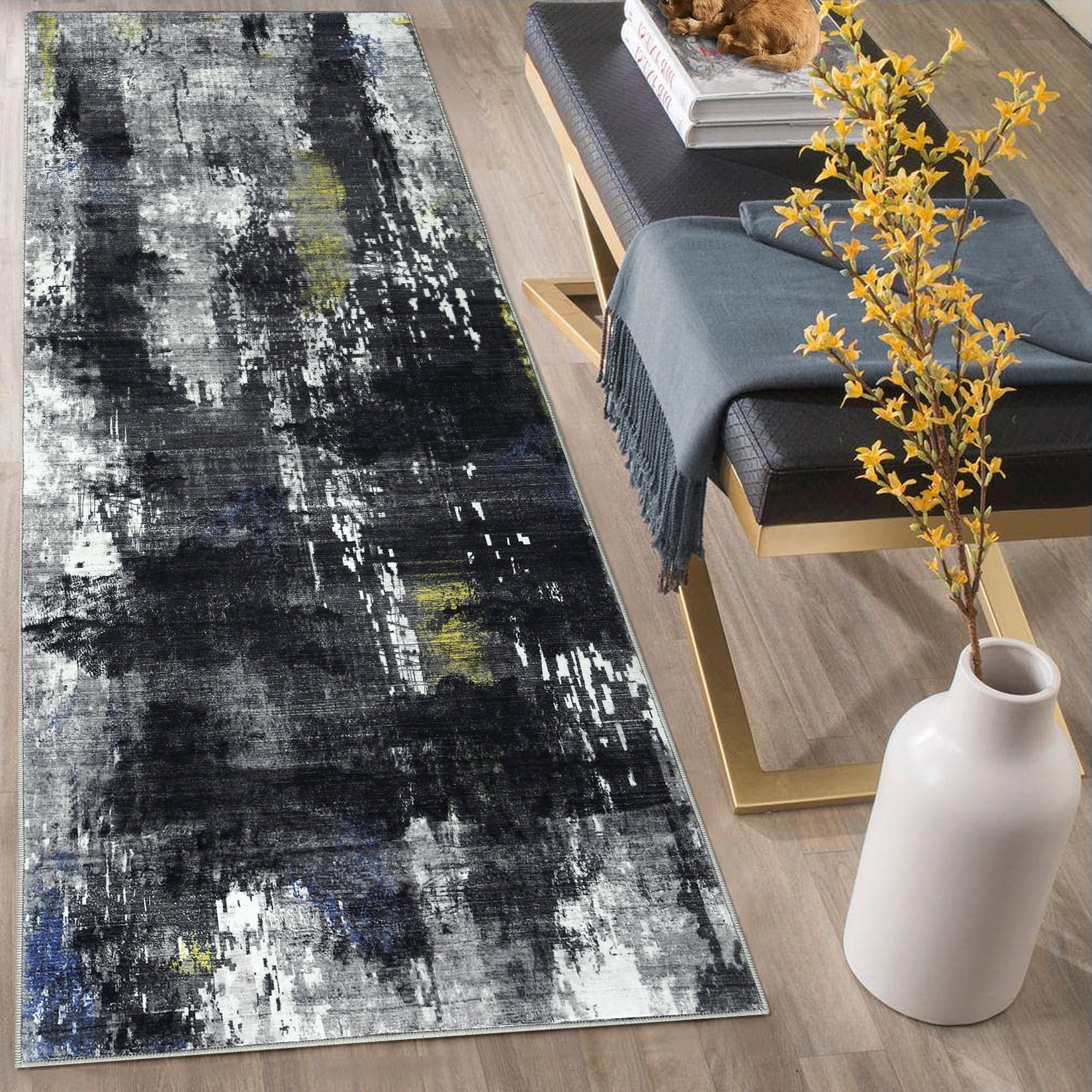 Haperlare Abstract 2 x 10 Runner Rug Indoor Modern Ultra Soft Hallway ...