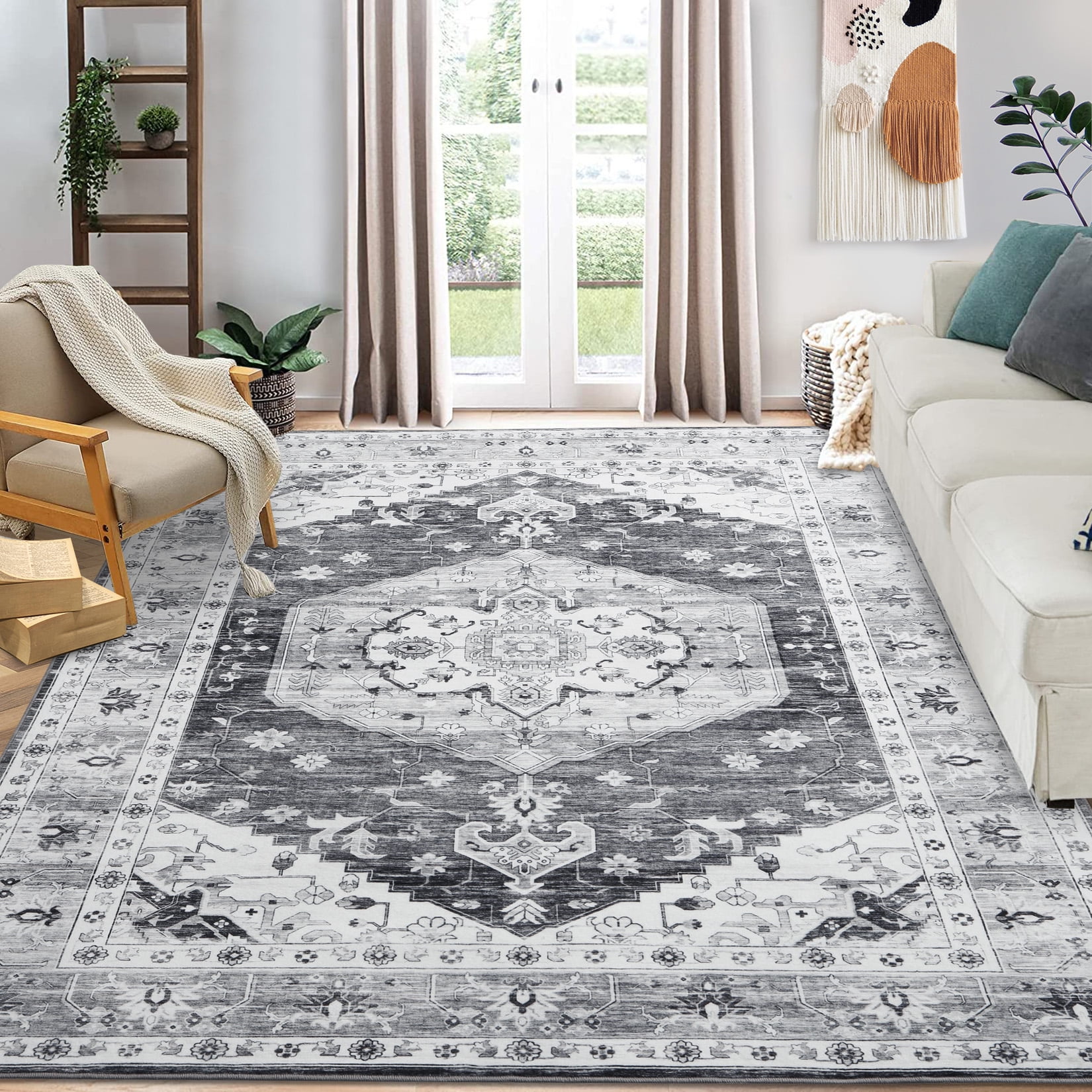 Haperlare Area Rug 8' x 10' Machine Washable Vintage Floral Rug Boho ...