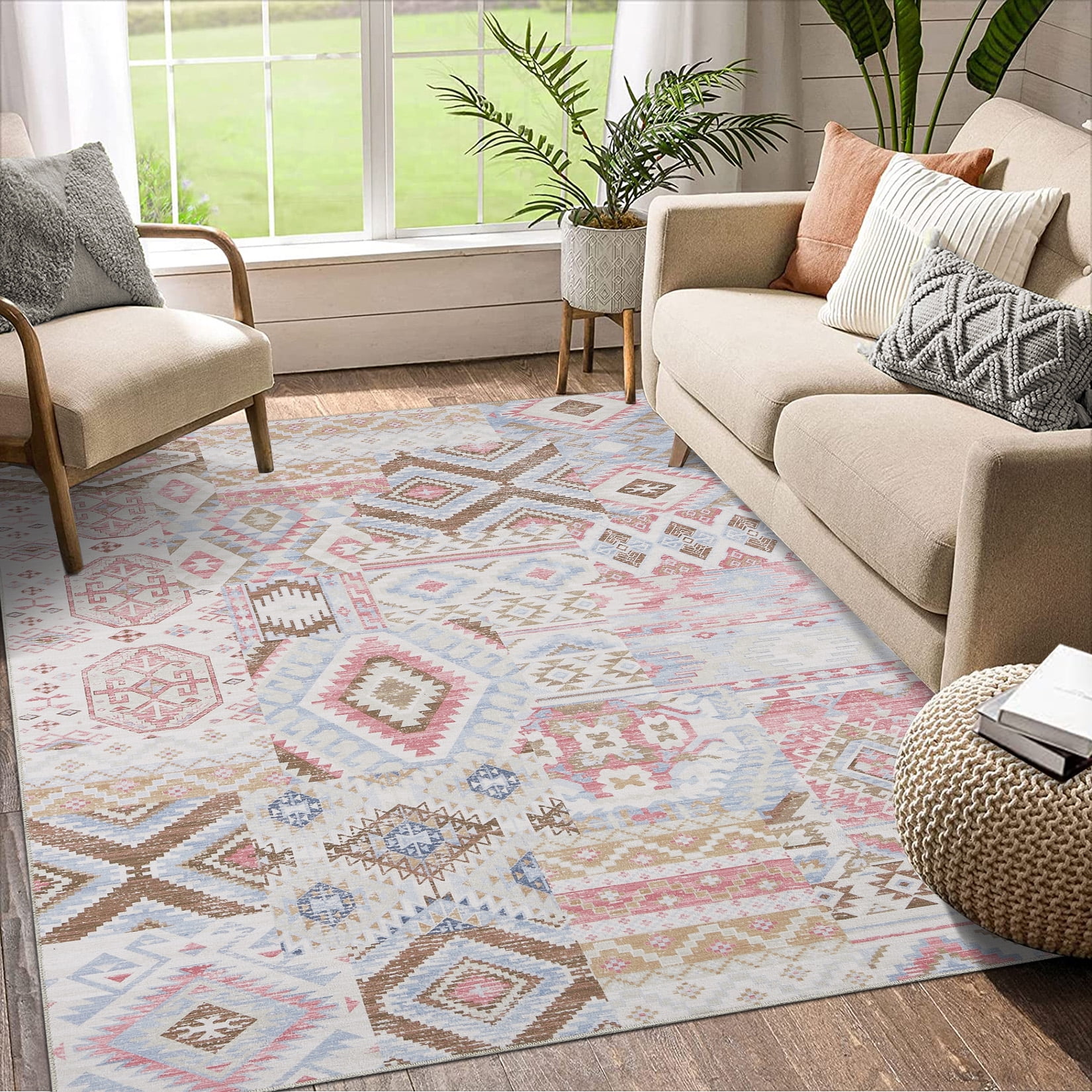 Haperlare Area Rug Boho Distressed Rug Vintage Tribal Patchwork Design ...