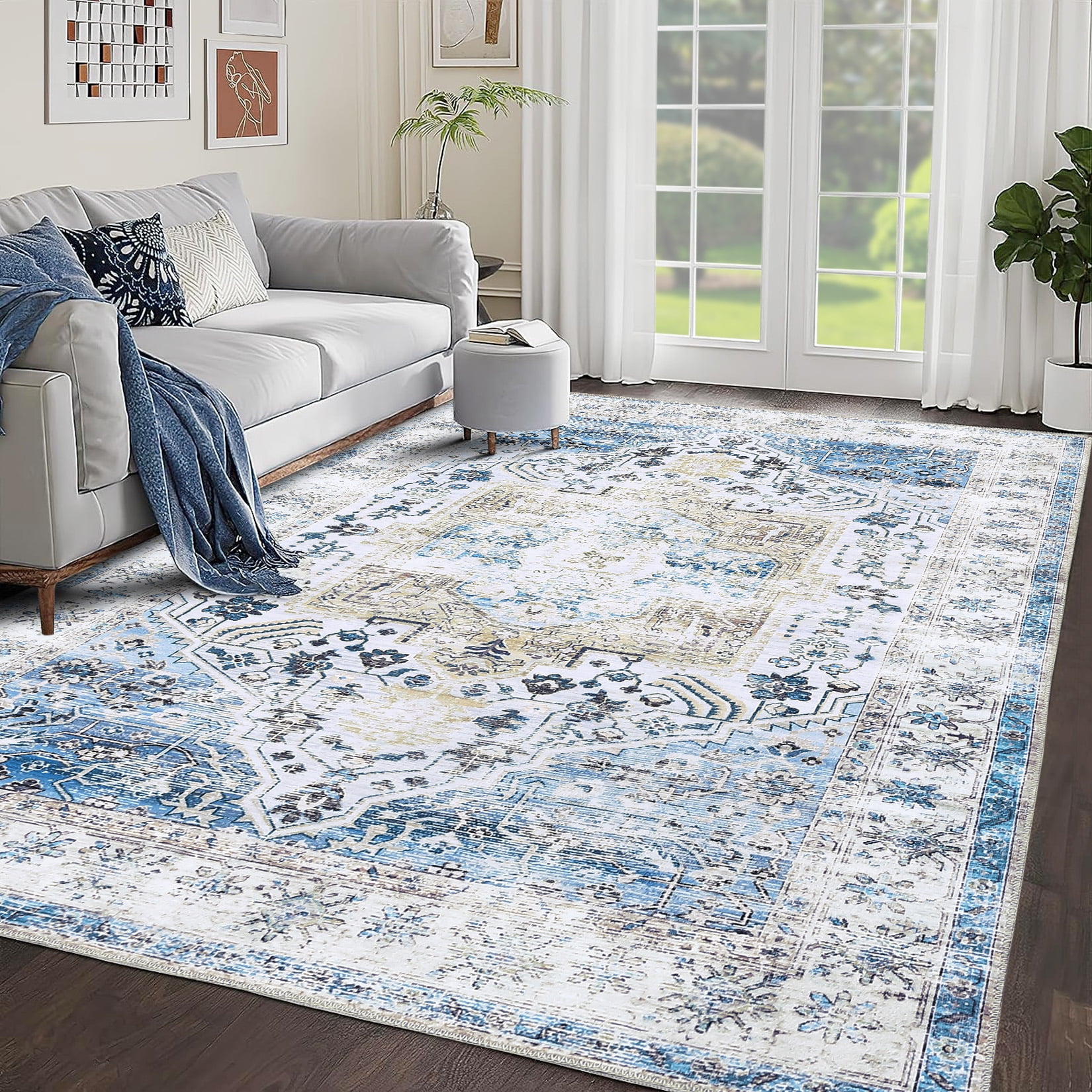 Haperlare Area Rug Vintage Rug Machine Washable Rug Indoor Floor Cover ...