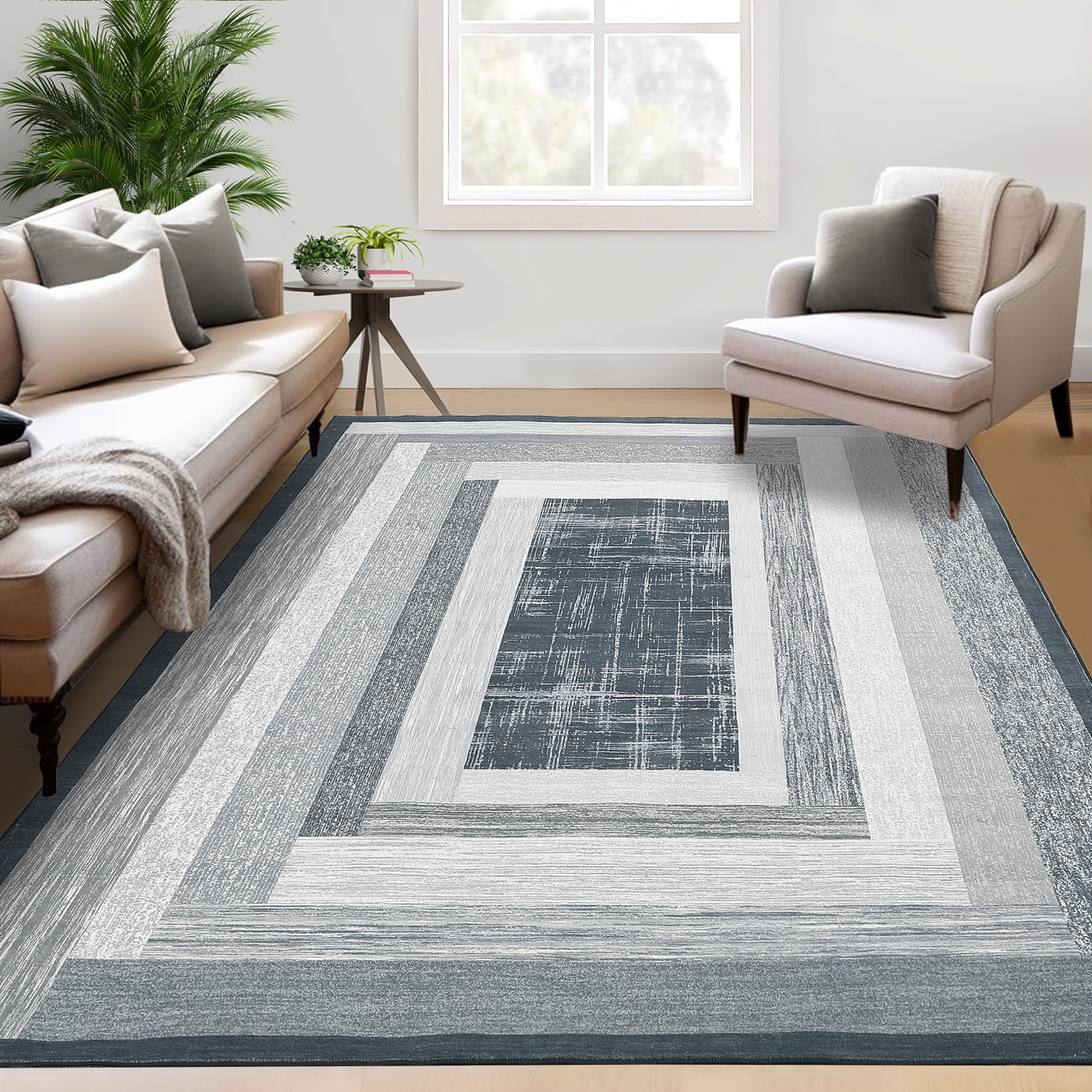 Haperlare Area Rugs Washable Living Room Rugs Grey BordeGrey Geometric ...